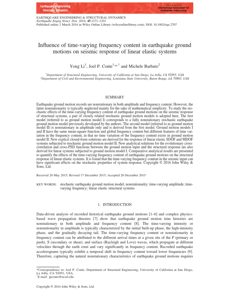 07 Li Et Al 2016 Eesd Influence Of Time Varying Frequency Content In Earthquake Ground 