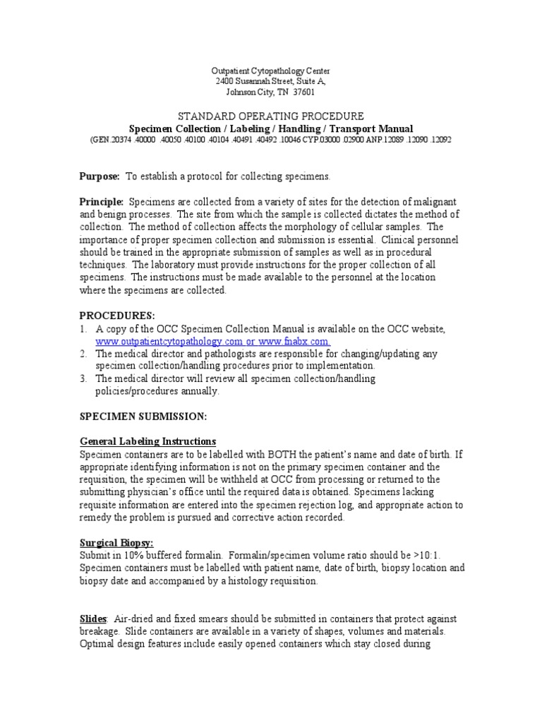 Specimen Collection Handling Transport - Edited | PDF | Cytopathology ...