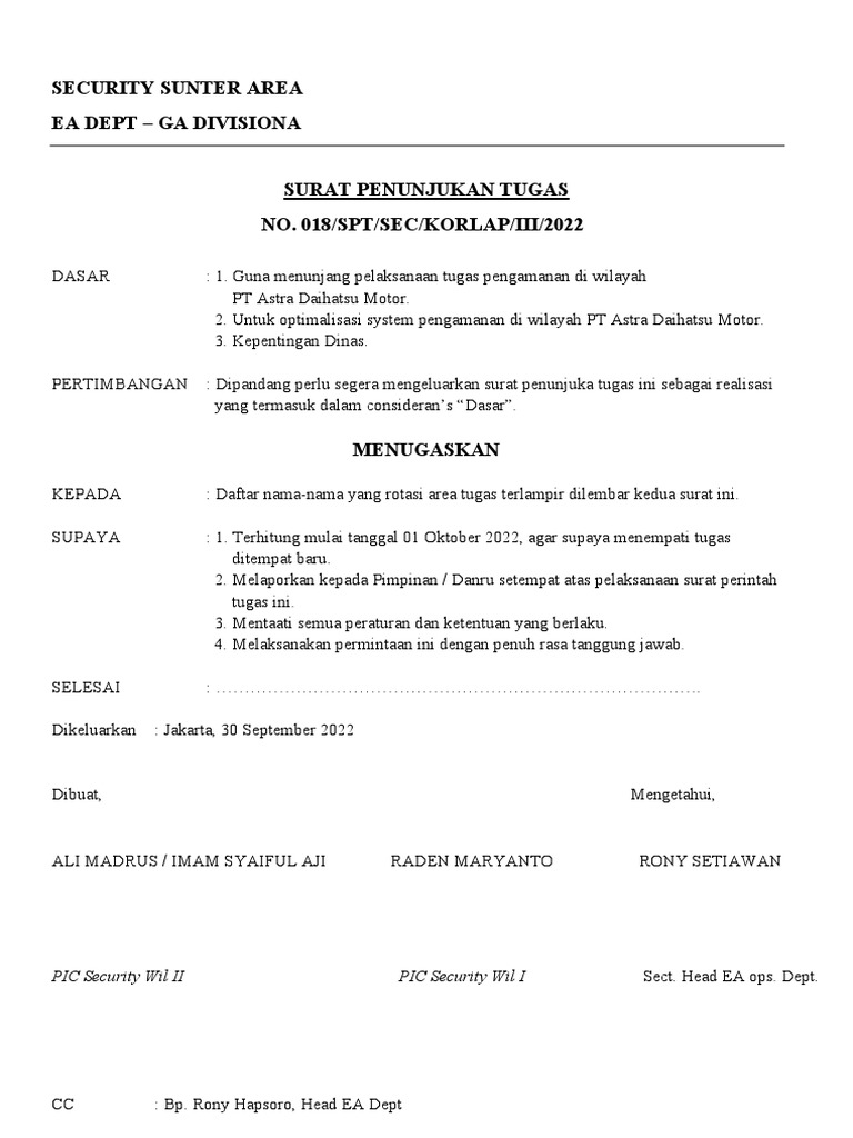 Rotasi Tugas Anggota Security 2022 | PDF
