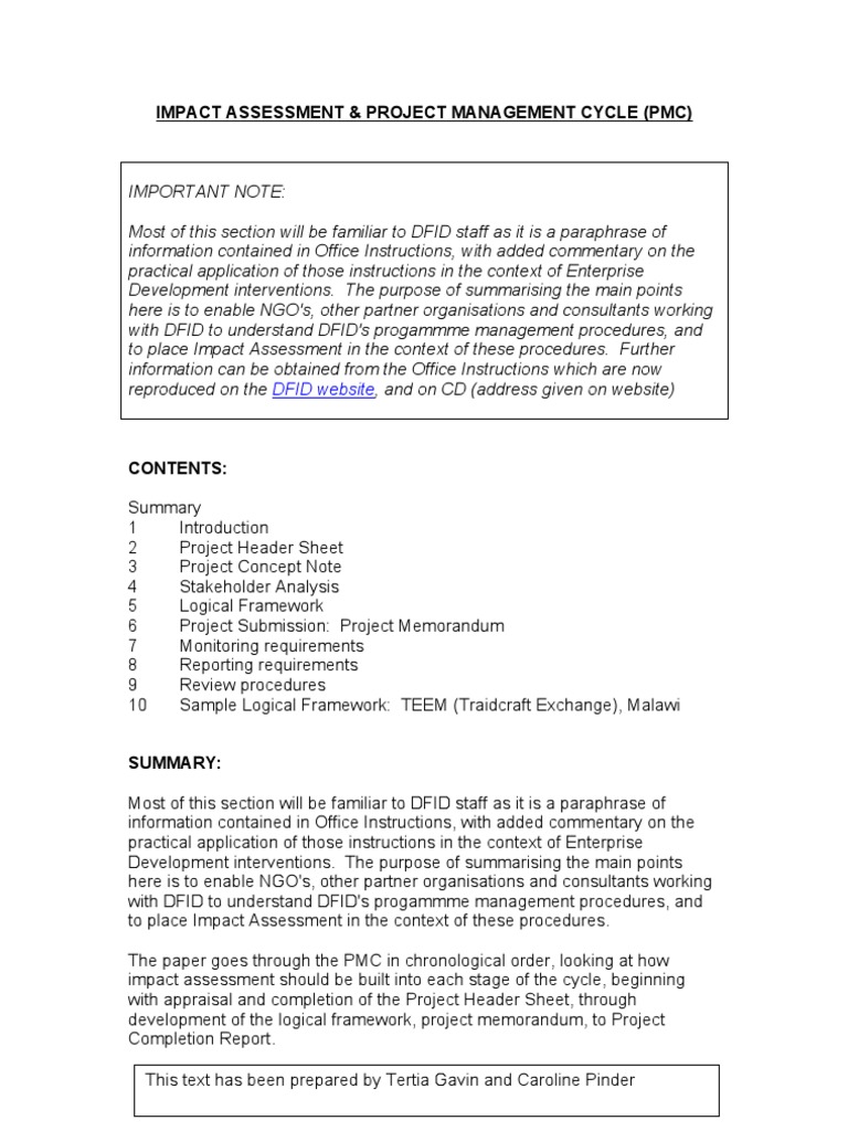 DFiD Project Cycle Management Impact Assess | PDF | Poverty | Poverty ...