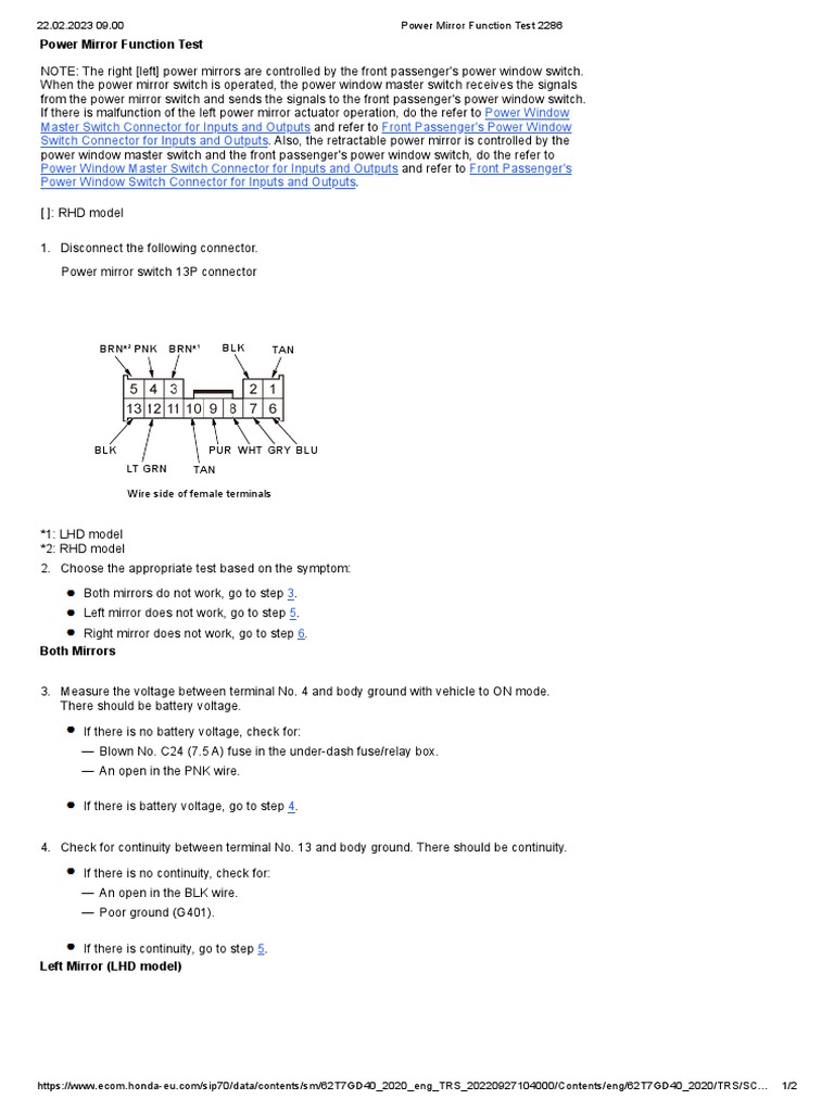 AFHotline-Power Mirror Function Test 2286 HR-V | PDF | Switch ...