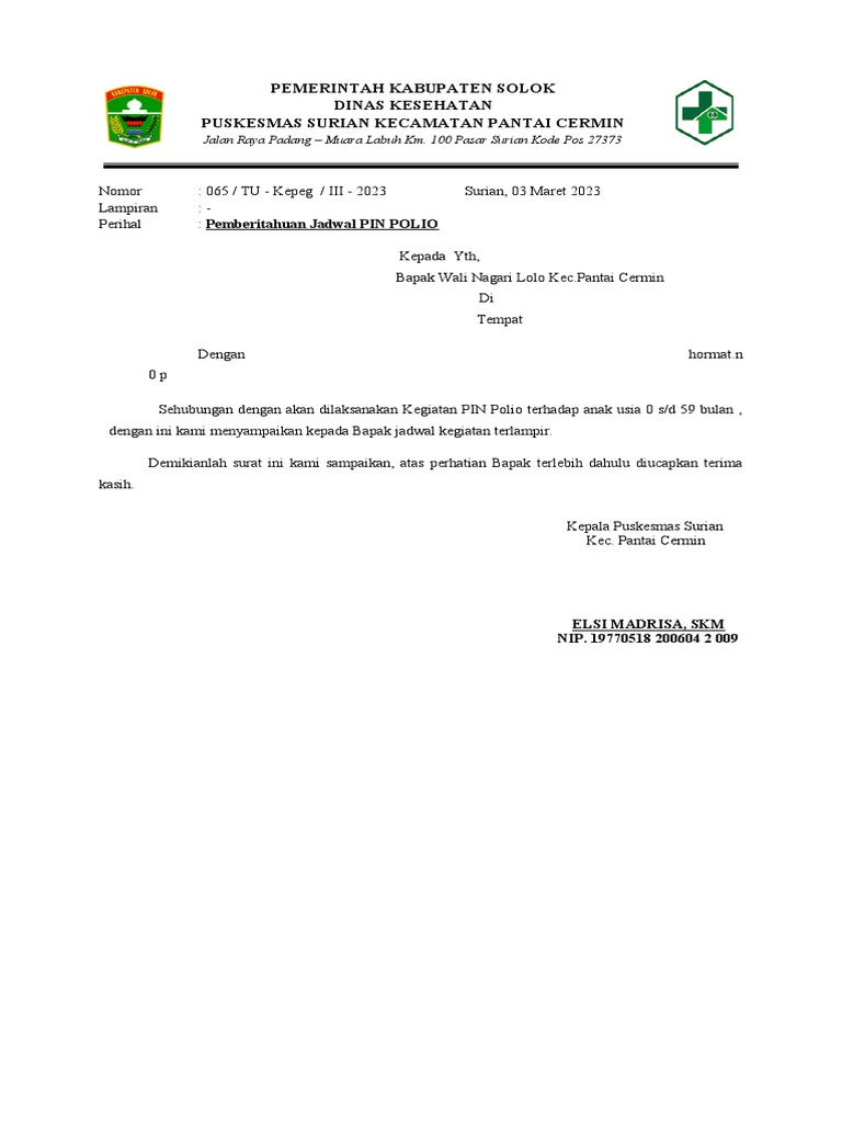 Surat Pem Jadwal Pin Polio | PDF