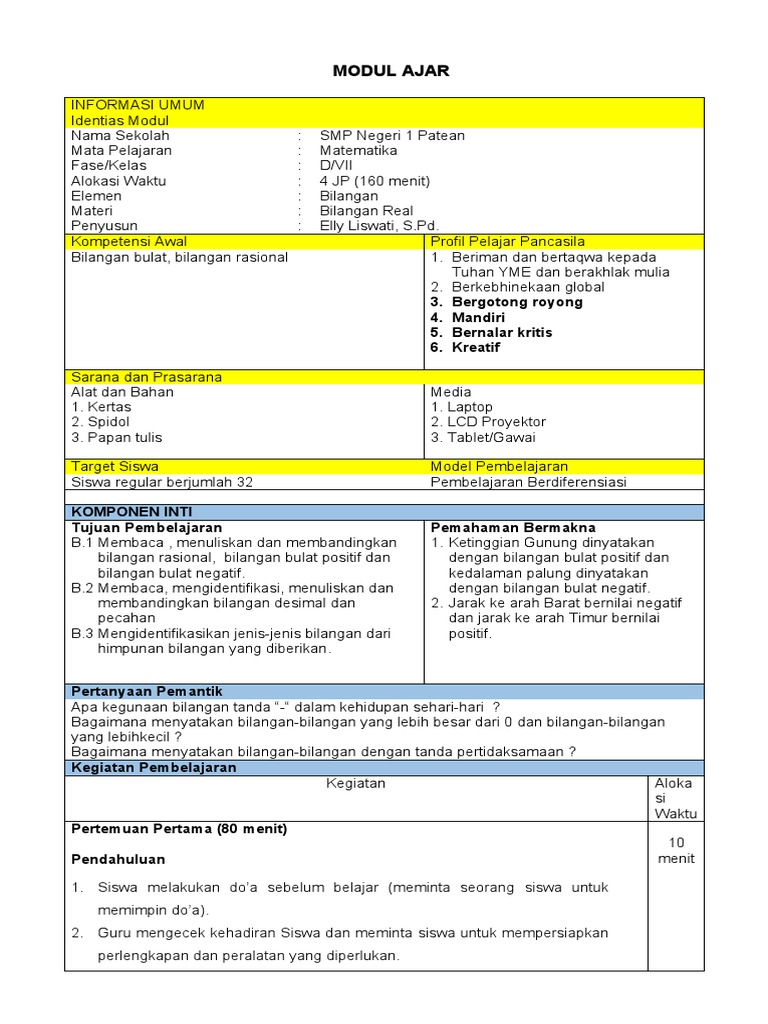Modul Ajar Bil Real | PDF