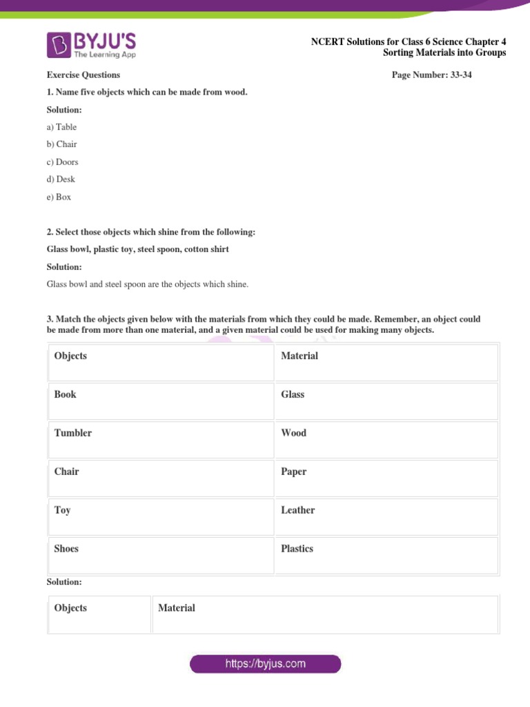NCERT Solutions For Class 6 April 3 Science Chapter 4 Sorting Materials ...