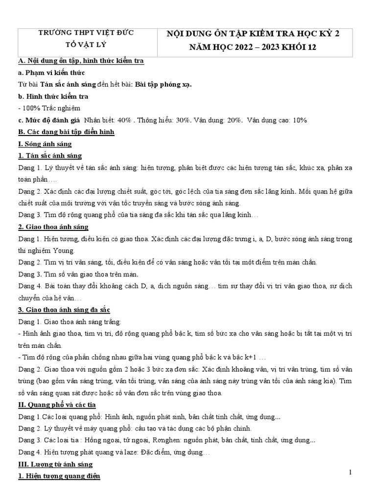 12-ĐỀ CƯƠNG-HK2 2022-2023 | PDF