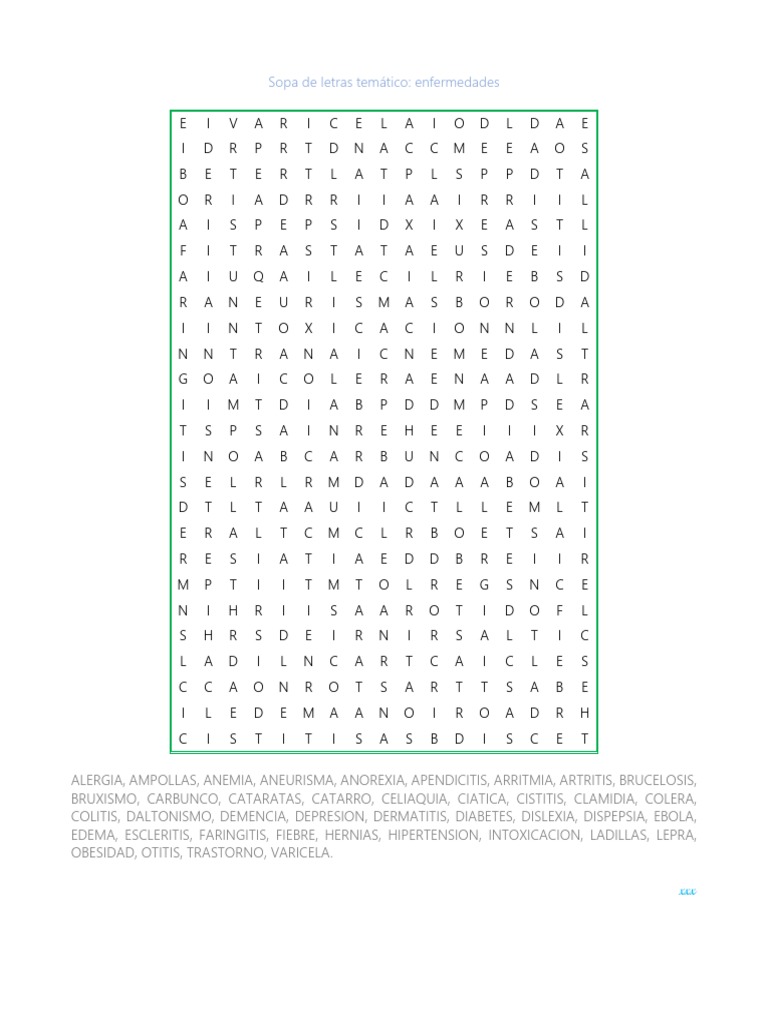 Sopa de Letras - Enfermedades2 | PDF