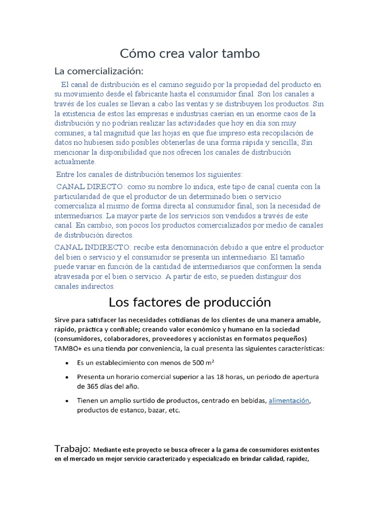 Cómo Crea Valor Tambo | PDF