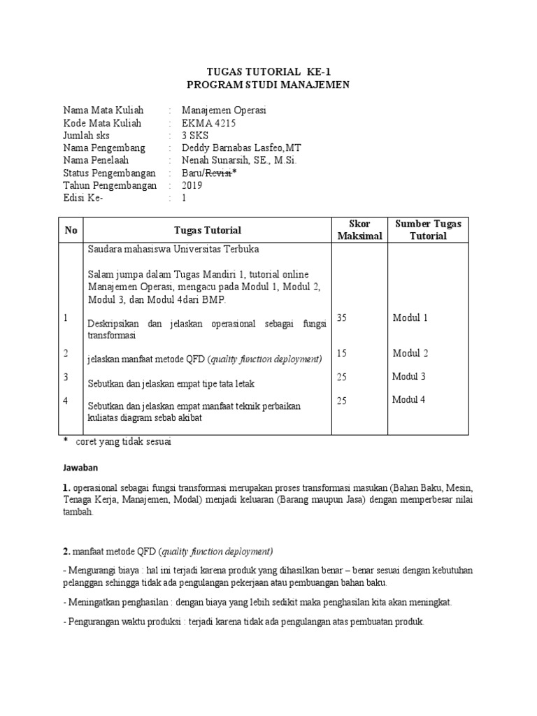 TUGAS 1 Manajemen Operasi | PDF | Komputer