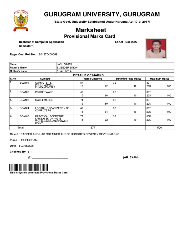Student Marks Card | PDF | Office Equipment | Computer Engineering