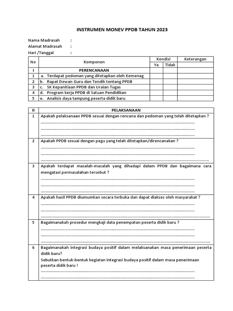 Instrumen Monev PPDB 2023 | PDF