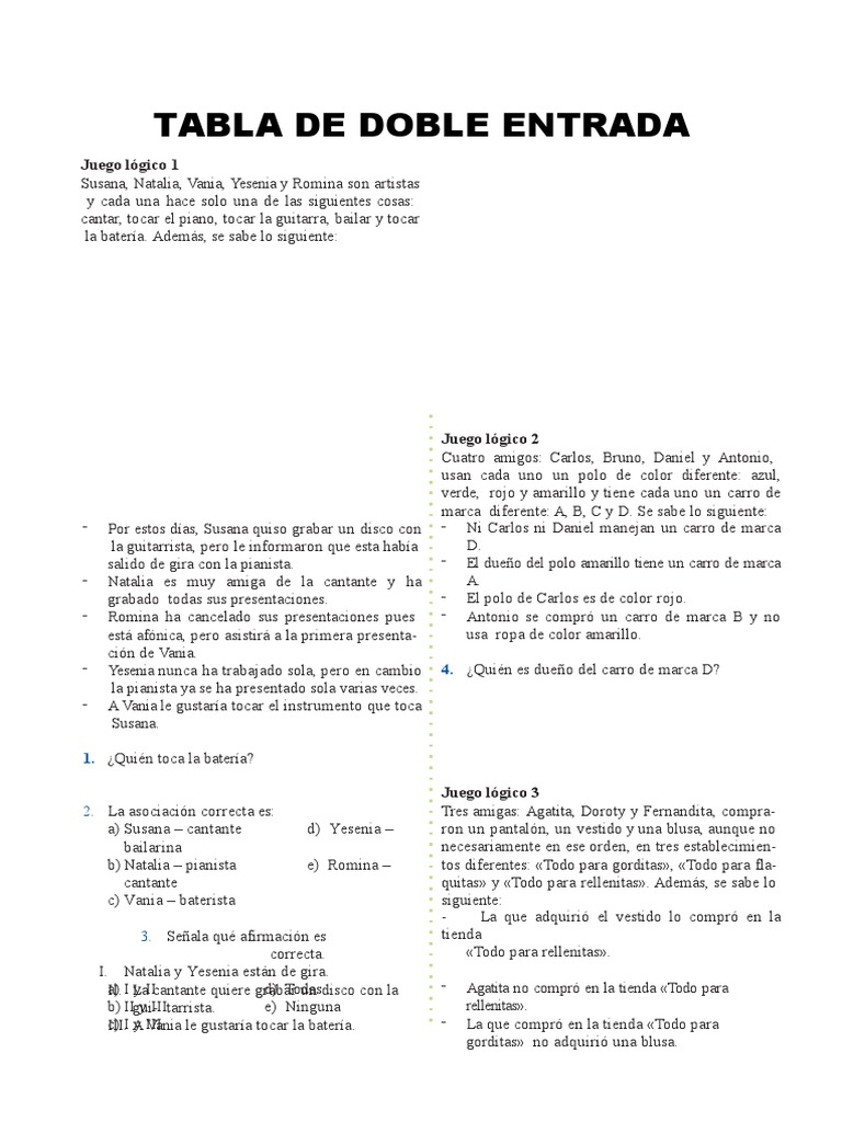 Tabla de Doble Entrada | PDF