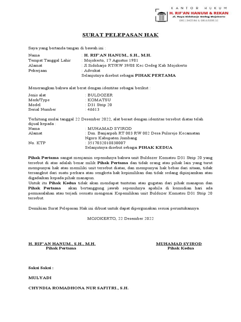 Surat Pelepasan Hak | PDF