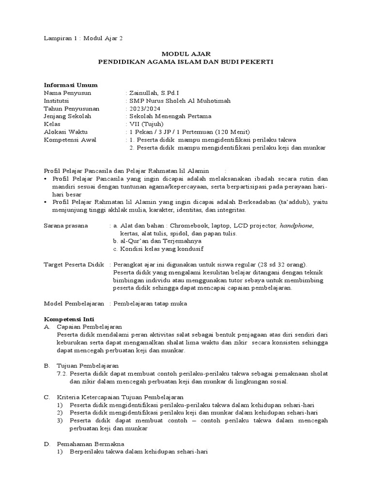 Lampiran Modul Ajar Siklus 2 | PDF
