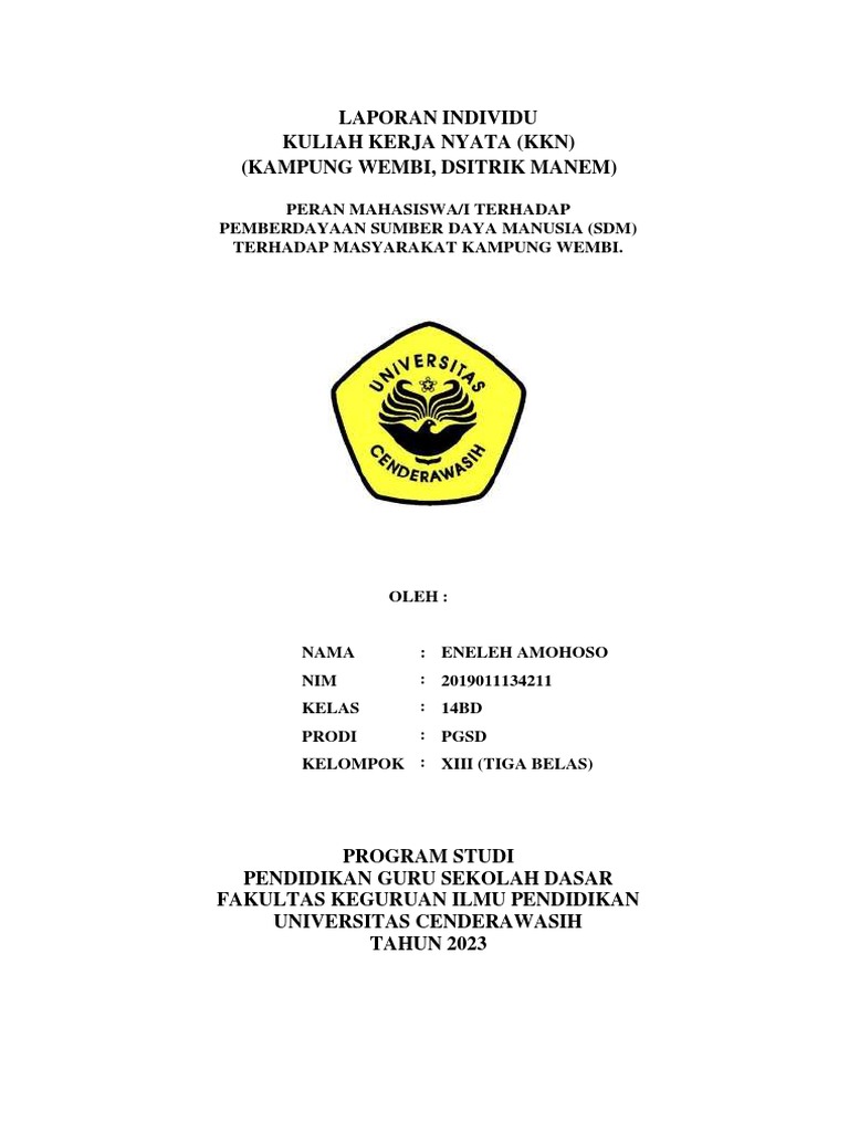 LAPORAN KKN INDIVIDU UNCEN FKIP PGSD 2023 (Oleh Eneleh Amohoso) | PDF