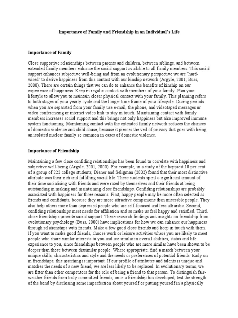 Importance of Family and Friendship | PDF | Family | Friendship