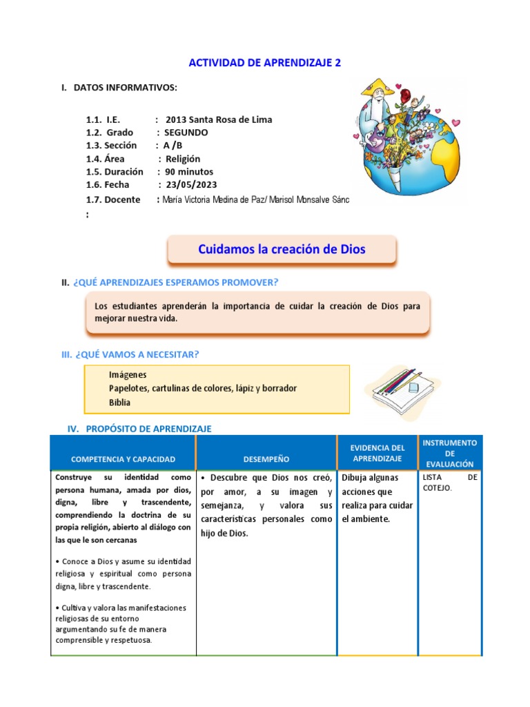 FICHA. Cuidamos La Creación de Dios | PDF | Dios | Aprendizaje