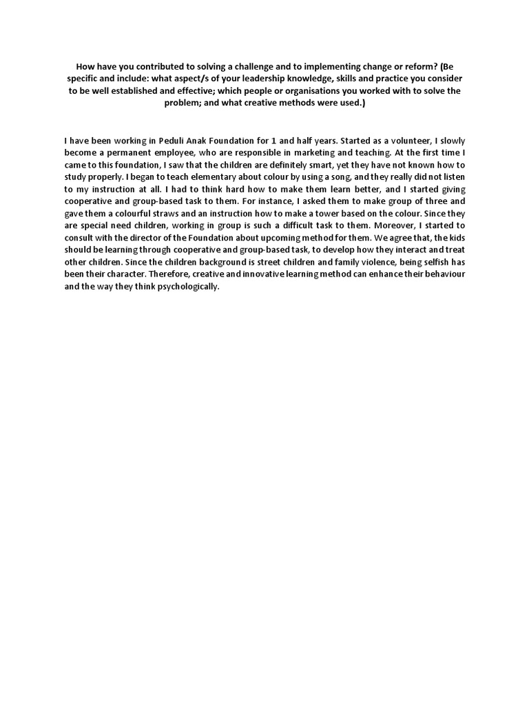 How Have You Contributed To Solving A Challenge and To Implementing ...