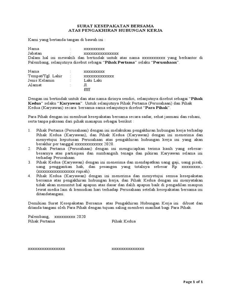 Surat Pisah Karyawan | PDF