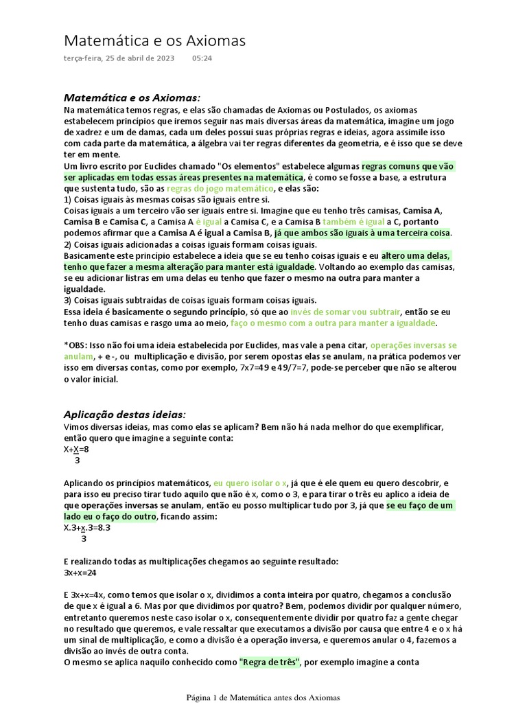 Matemática e Os Axiomas | PDF | Axioma | Matemática