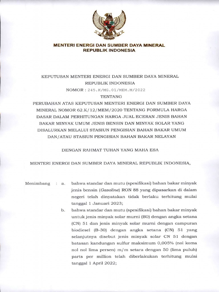 Kepmen Esdm No. 245 Tahun 2022 | PDF