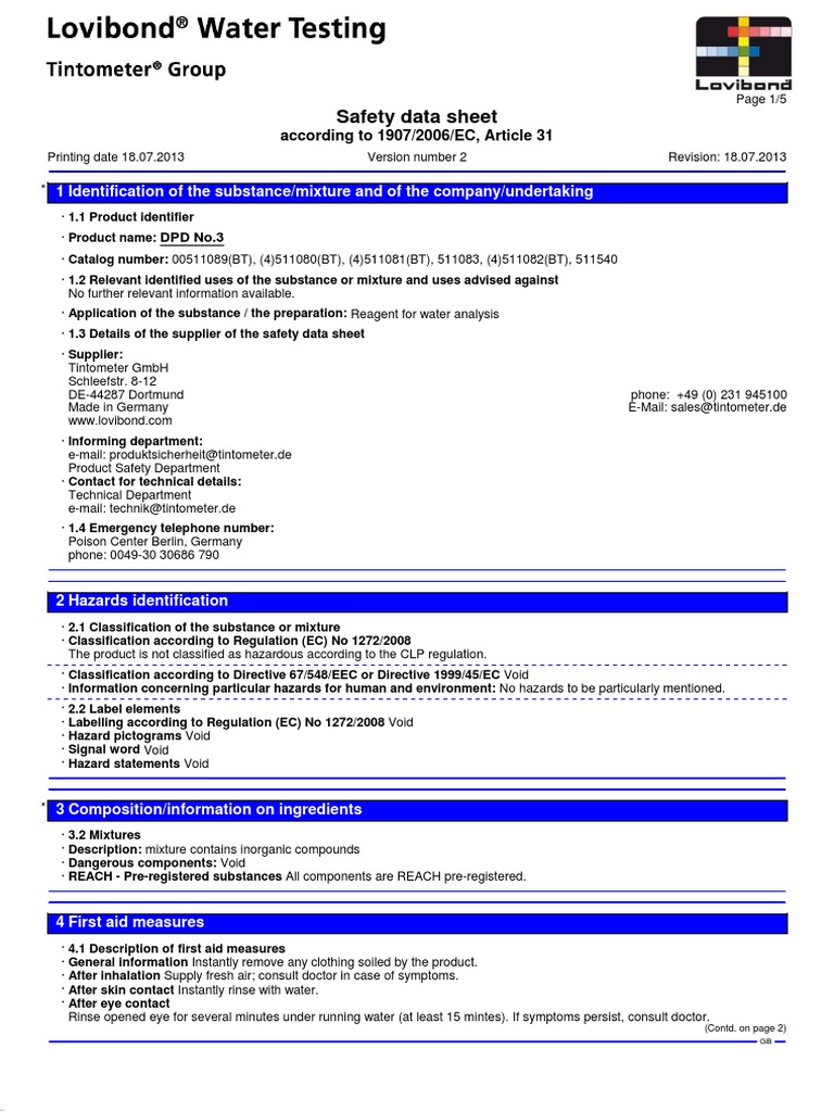 MSDS - Prominent-DPD No3 | PDF | Firefighting | Dangerous Goods