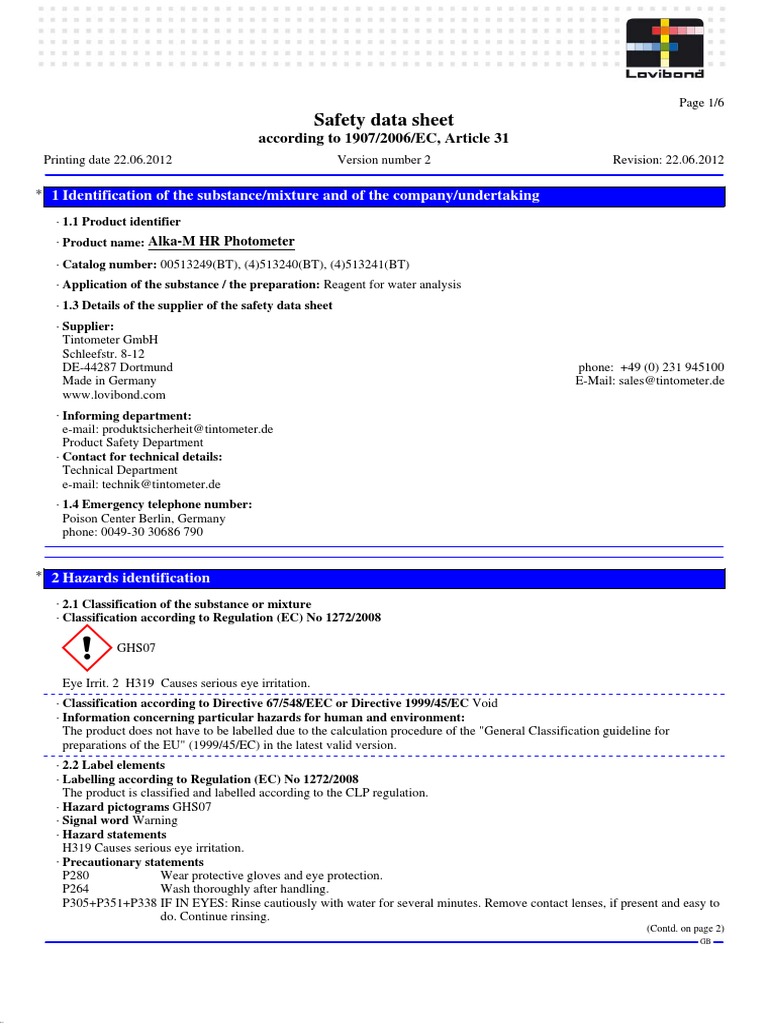 3. MSDS - Prominent-Alka-M-Photometer | PDF | Dangerous Goods ...
