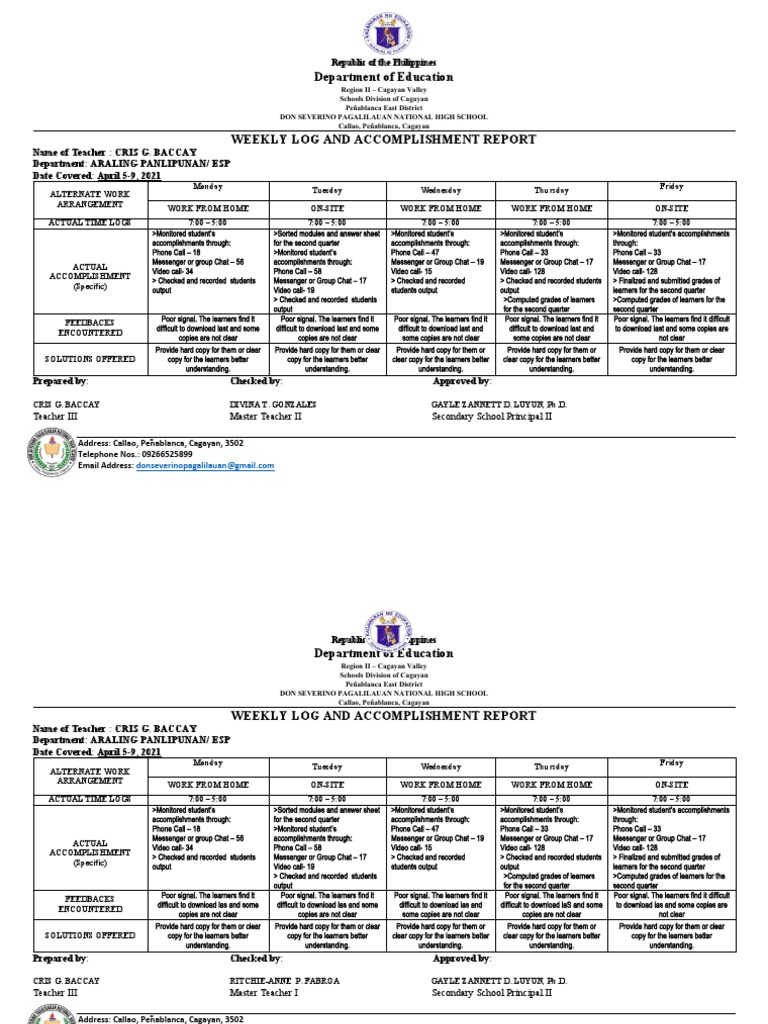 Weekly-Accomplishment-Report CRIS | PDF | Videotelephony