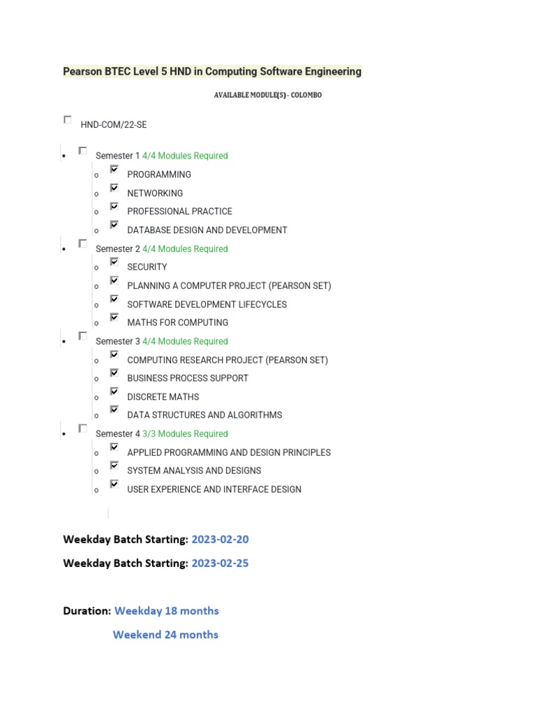 Pearson BTEC Level 5 HND in Computing Software Engineering | PDF ...