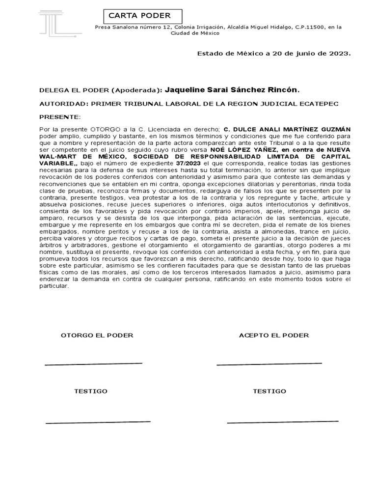 Copia de CARTA PODER 2 | PDF | Judicaturas | Gobierno