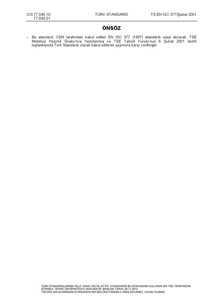 TS EN ISO 377 - Şubat | PDF