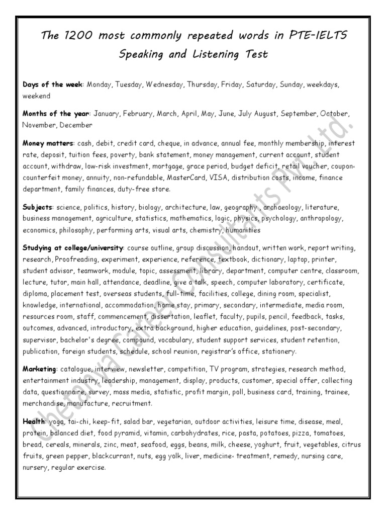 PTE-IELTS Most Repeated Words | PDF | Renewable Resources | Multilingualism
