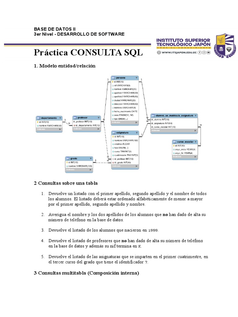PRACTICA SQL Consulta Universidad - A | Descargar gratis PDF | SQL ...
