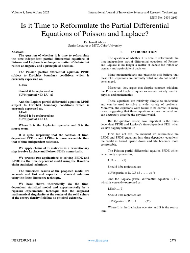 Is It Time To Reformulate The Partial Differential Equations of Poisson ...