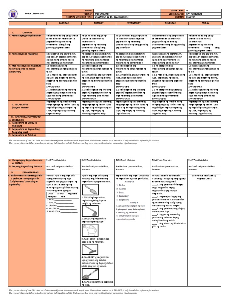 DLL EPP4 AGRI W6 New@edumaymay | PDF