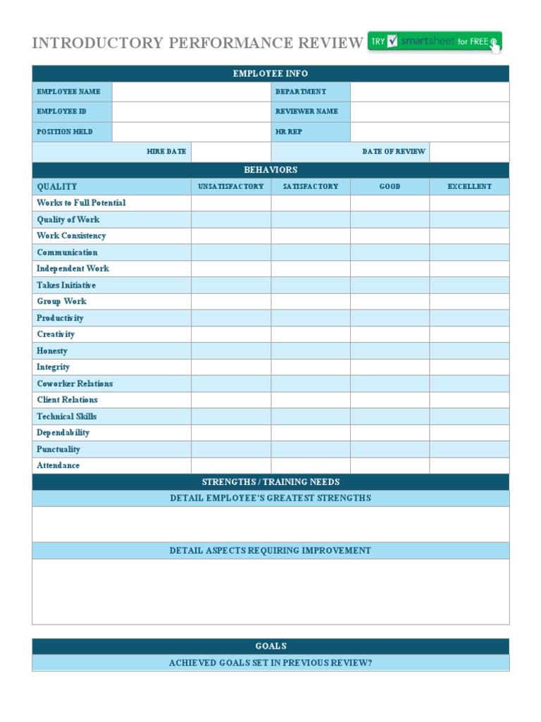 10 SS Introductory Performance Review Template 1 | PDF | Business