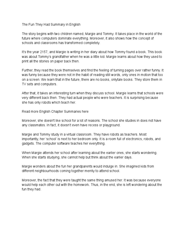 The Fun They Had: A Summary | PDF | General Fiction