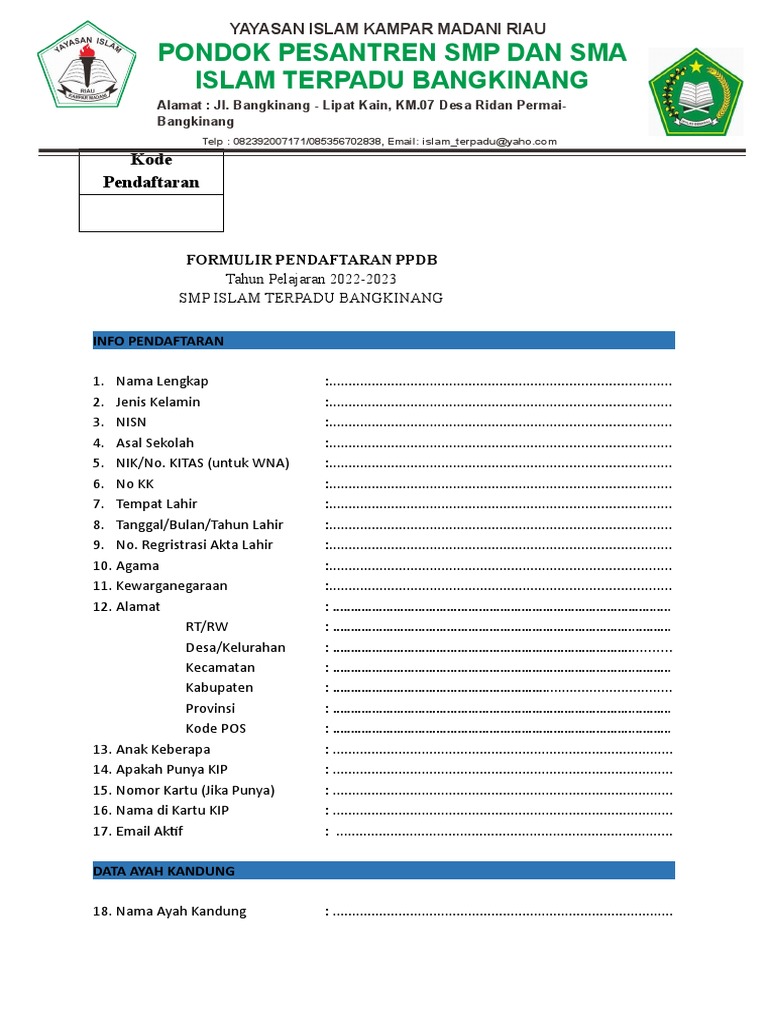 Formulir Pendaftaran Dan Surat Pernyataan PPDB SMP 2022-2023 | PDF
