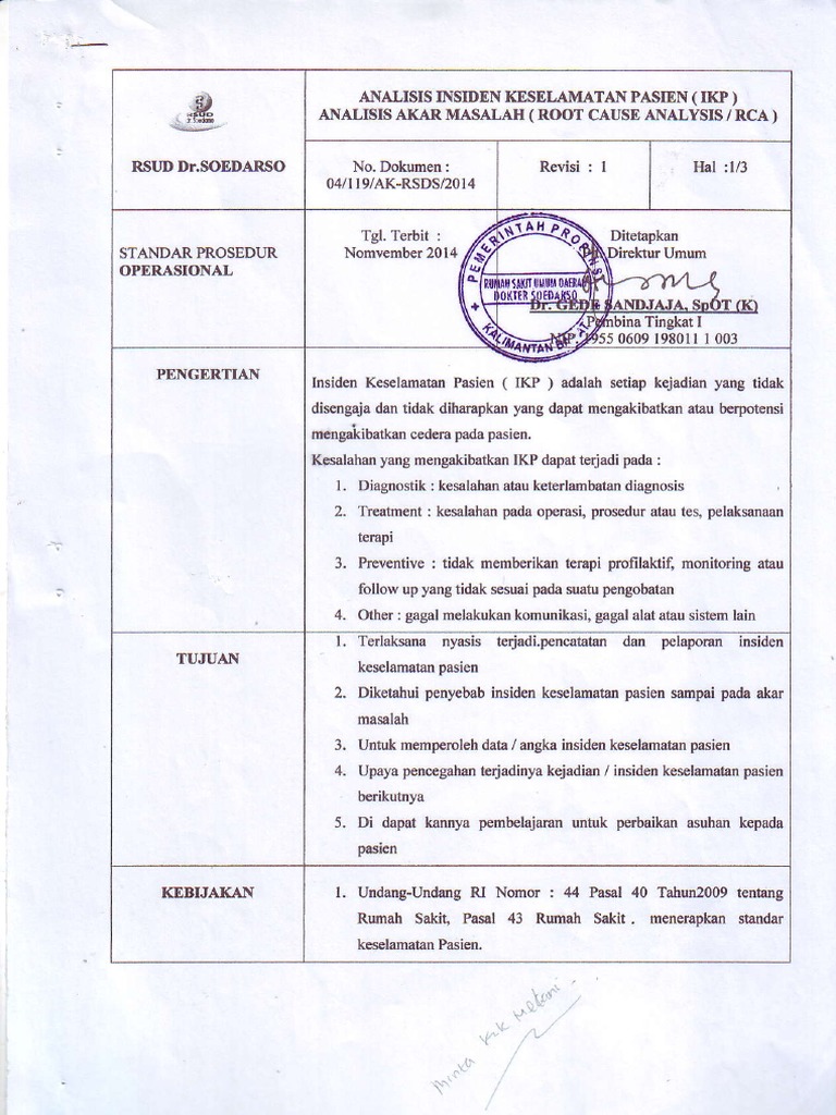 Sop 32. Analisis Insiden Keselamatan Pasien Ikp Analisis Akar Masalah Root Cause Analysis Rca | PDF