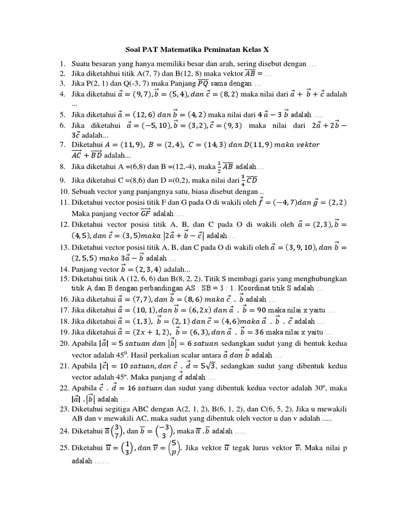Latihan Soal PAT Matematika Peminatan Kelas X | PDF