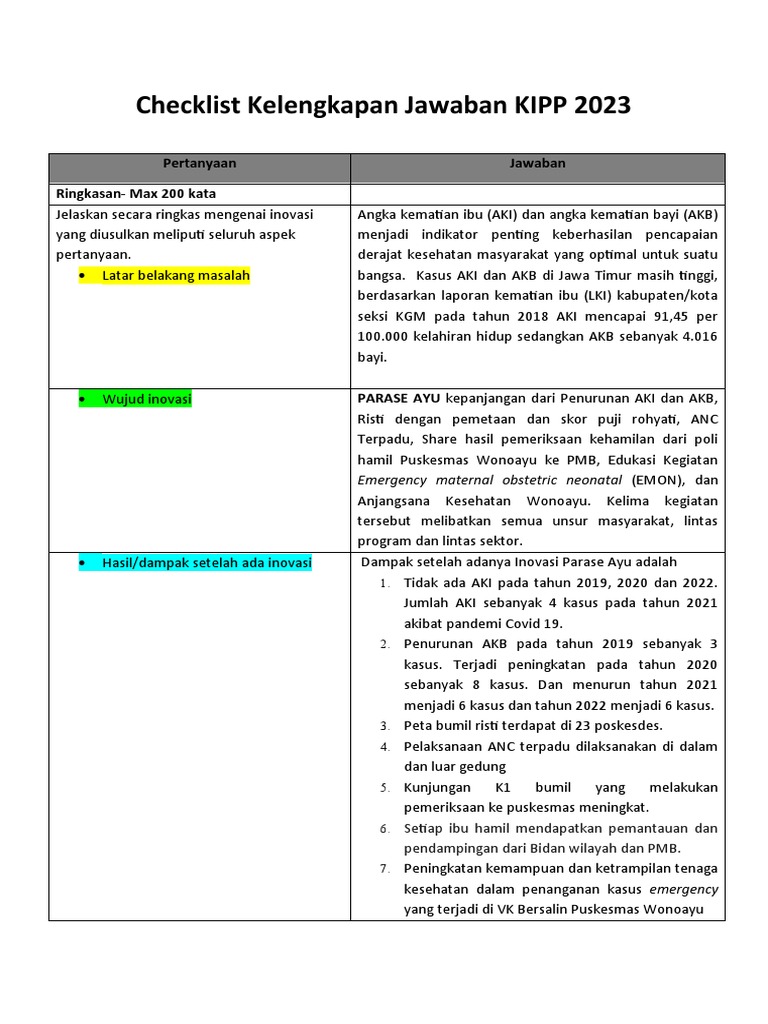 Checklist Kelengkapan Jawaban KIPP 2023 New | PDF