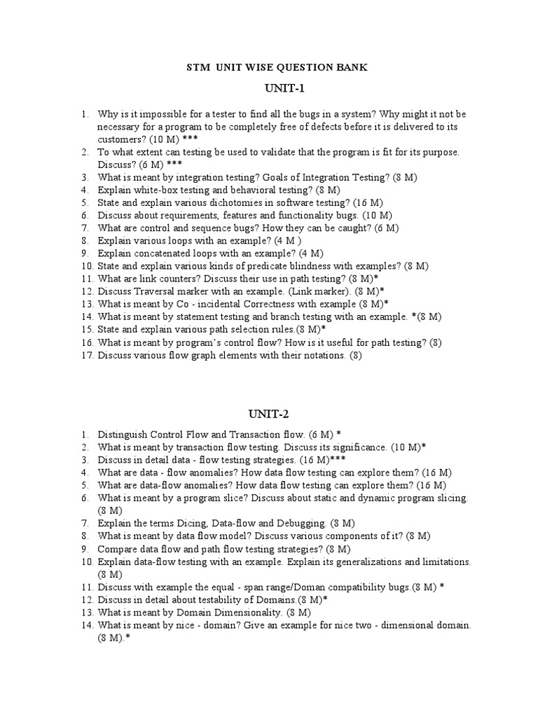STM Unit Wise Question Bank | PDF | Matrix (Mathematics) | Software Testing