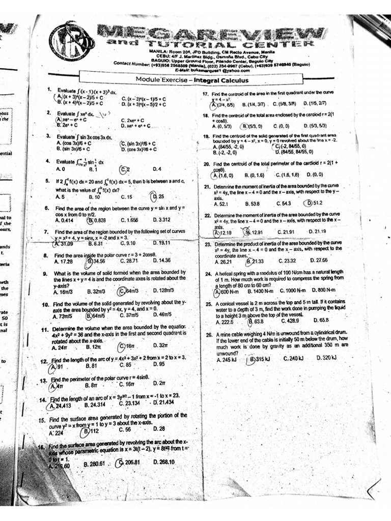 Integral Calc Module Excercise | PDF