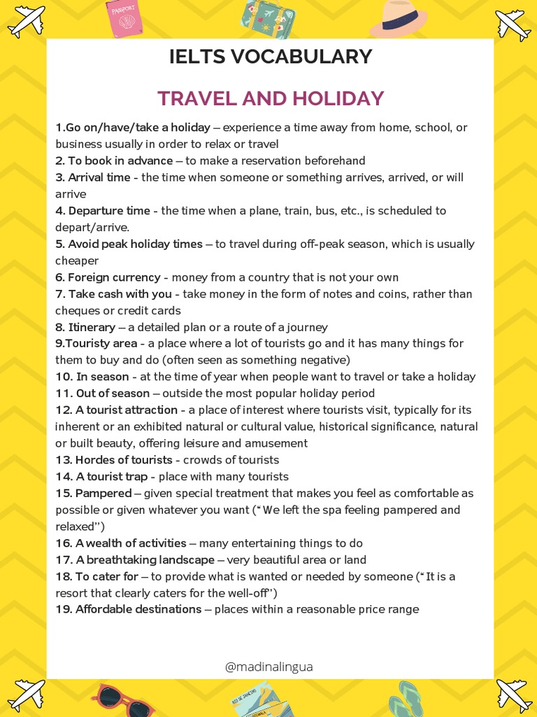 Essential Travel Vocabulary for IELTS | PDF | Tourism | Low Cost Carrier