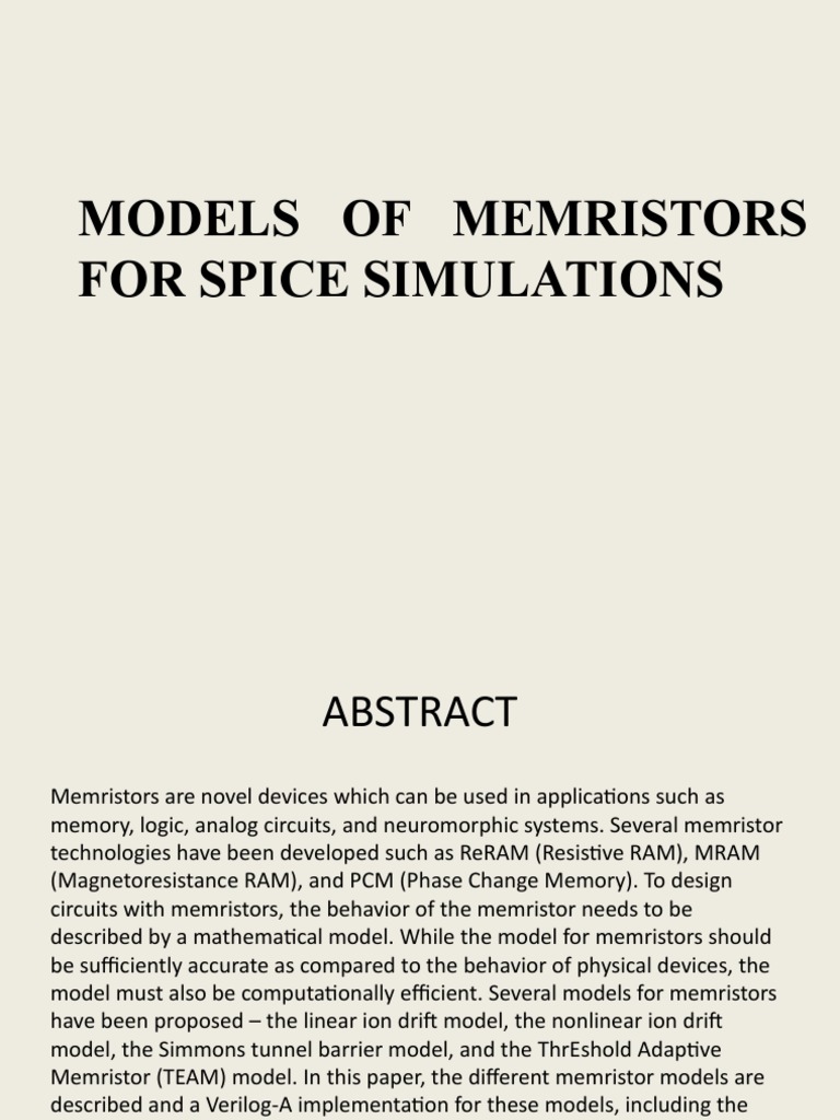 Models of Memristors For Spice Simulations | PDF | Spice | Electrical Network