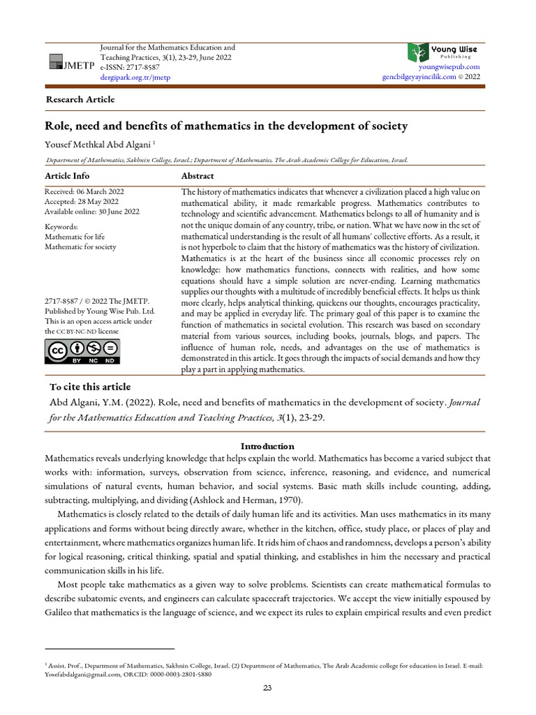 Benefits of Mathematics in Society | PDF | Mathematics | Science