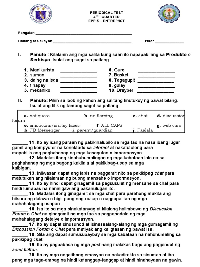 q4 Periodical Test in Epp 5 | PDF