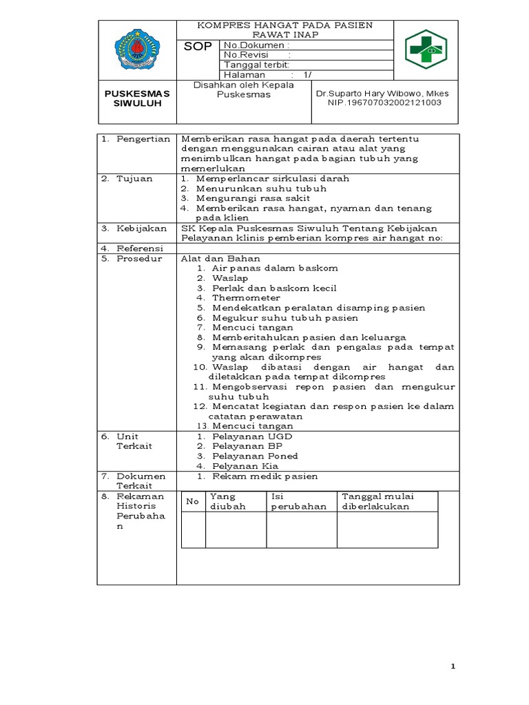 Sop Kompres Hangat Pada Pasien Rawat Inap | PDF