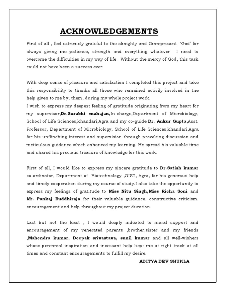 Acknowledgements for Project Support | PDF