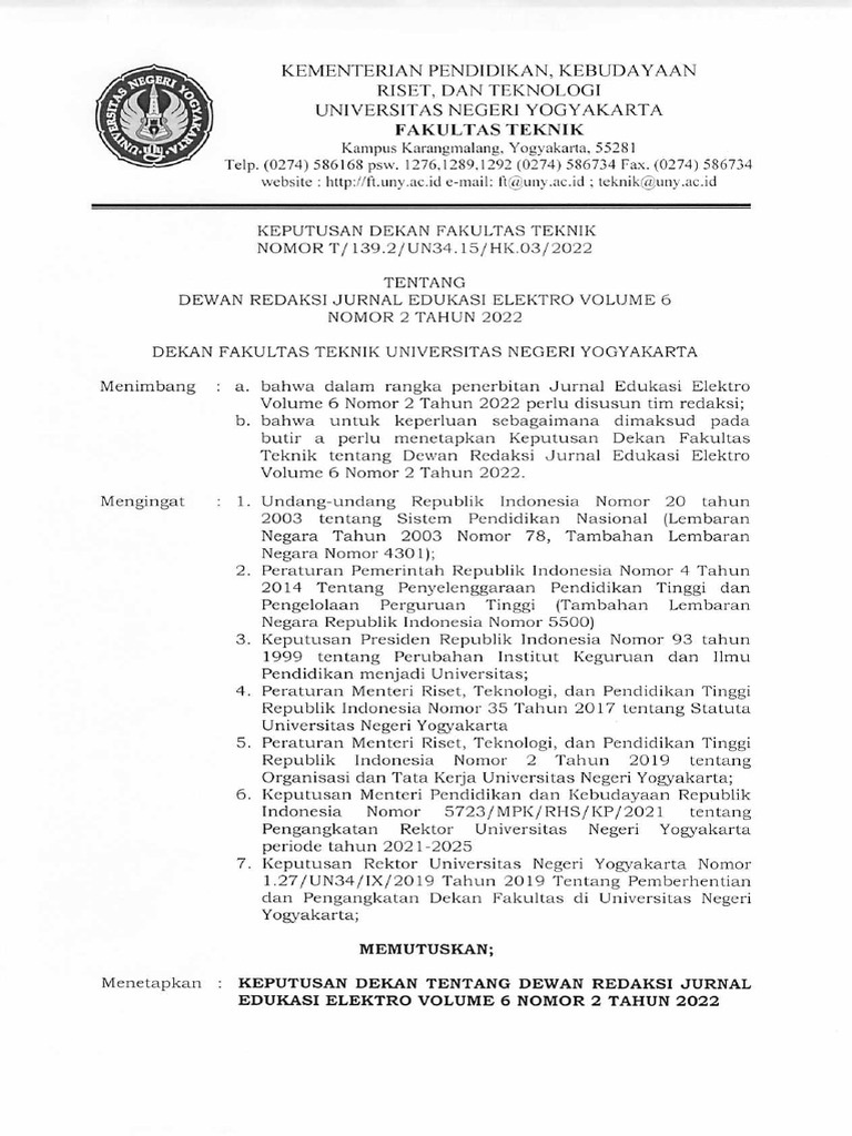 139.2 Dewan Redaksi Jurnal Edukasi Elektro Vol 6 No 2 | PDF