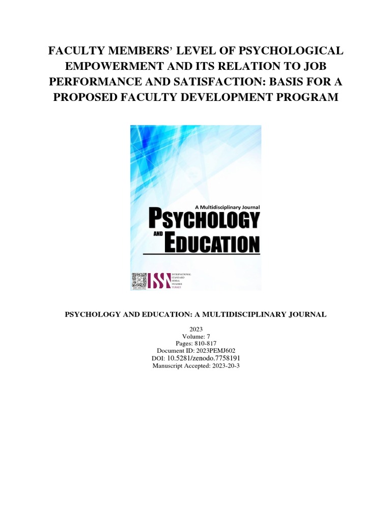 Faculty Members' Level of Psychological Empowerment and Its Relation To Job Performance and ...